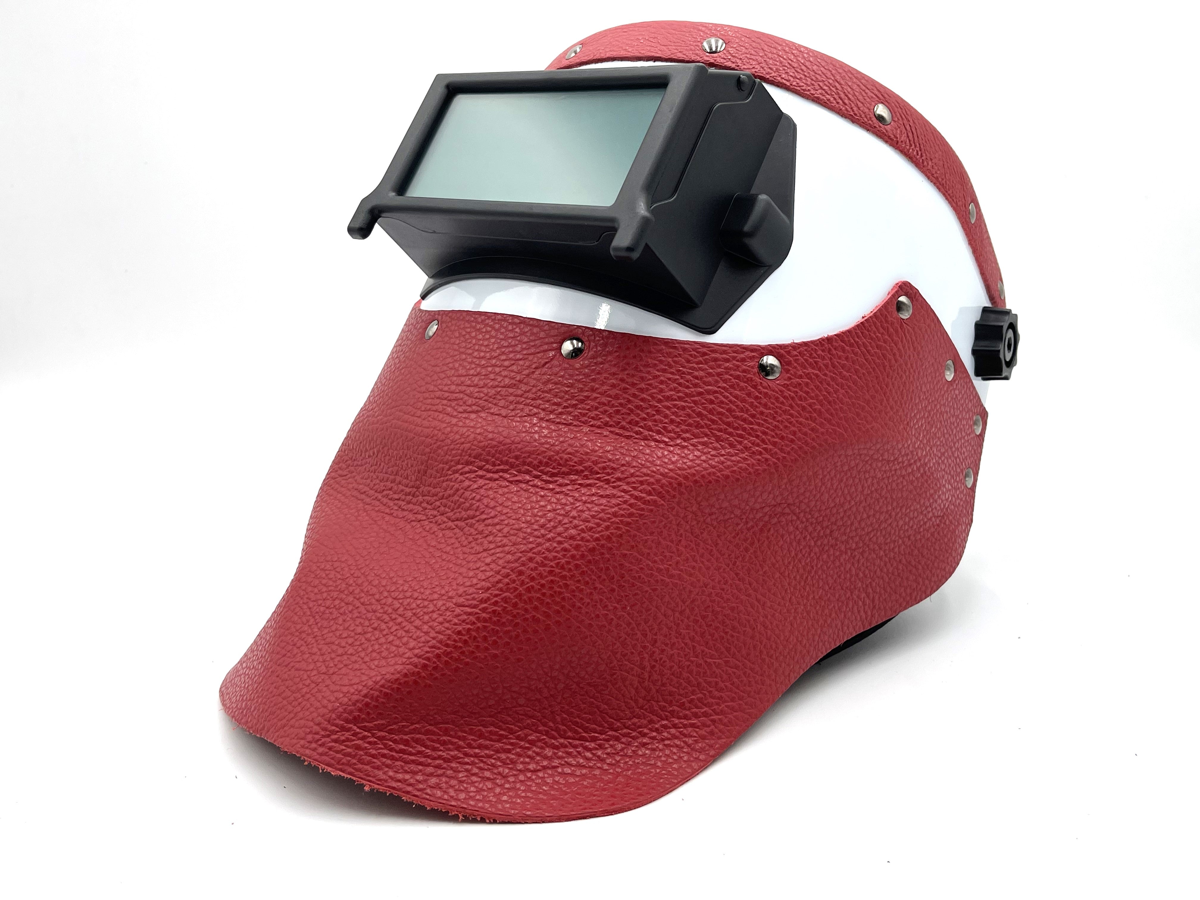 ***IN STOCK*** Outlaw Leather - Welding Hood - White Hood w/ Red Leath